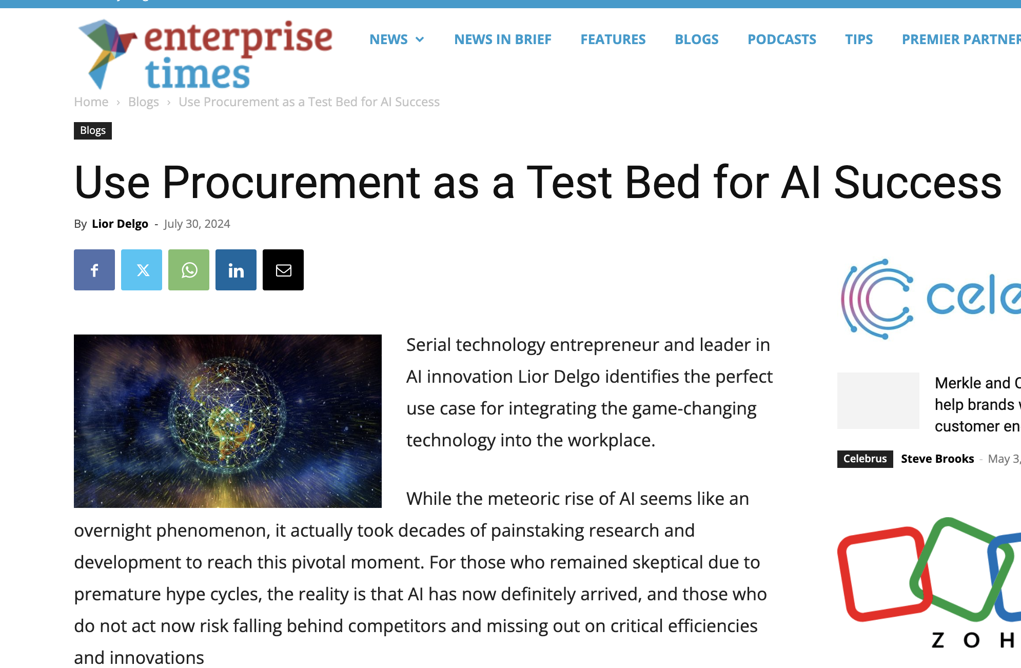 [Enterprise Times] Use Procurement as a Test Bed for AI Success